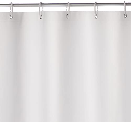 Amazon Basics Water Resistant 8-Gauge PEVA Shower Curtain Liner with Bottom Magnets and Plastic Shower Hooks - 72" x 72", White