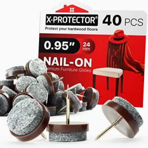 nail-on felt pads x-protector 40 pcs – 0.95″ felt furniture pads – felt chair pads for hardwood floors – floor protectors for furniture legs – best furniture sliders for hardwood floors (24 mm)!