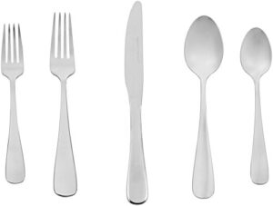 amazon basics 20-piece stainless steel flatware set with round edge, service for 4