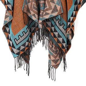 Urban CoCo Women's Printed Tassel Open front Poncho Cape Cardigan Wrap Shawl (Orange-series 5)