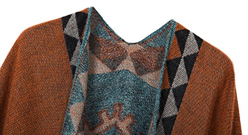 Urban CoCo Women's Printed Tassel Open front Poncho Cape Cardigan Wrap Shawl (Orange-series 5)