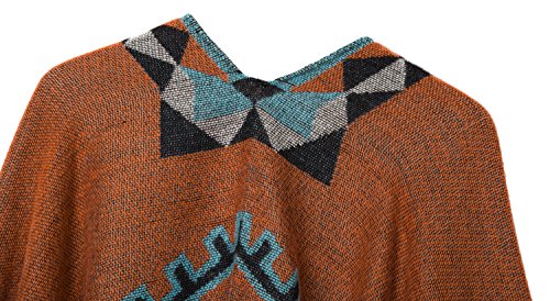 Urban CoCo Women's Printed Tassel Open front Poncho Cape Cardigan Wrap Shawl (Orange-series 5)