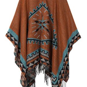 Urban CoCo Women's Printed Tassel Open front Poncho Cape Cardigan Wrap Shawl (Orange-series 5)