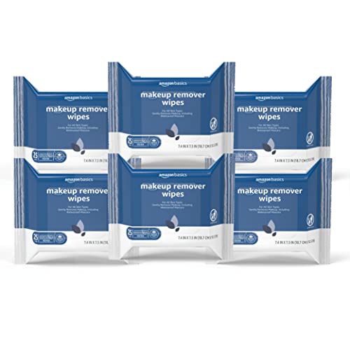 Amazon Basics Make Up Remover Wipes, Original, 25 Count, Pack of 6 (Previously Solimo)