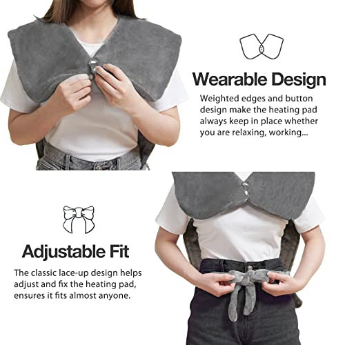 Heating Pad with Massager for Neck and Shoulders, Wearable Electric Heating Pads for Back Pain Relief, Auto-shutoff, 6 Heat Settings, 4 Massage Modes, UL Certified, Large Size, Gray