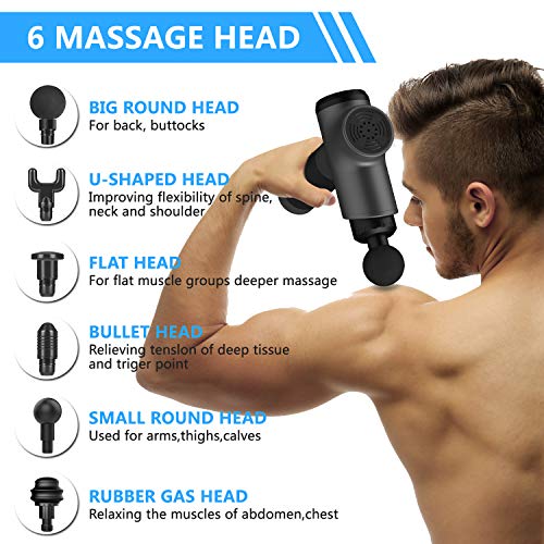 CINCOM Massage Gun, Deep Tissue Percussion Massage Gun Super Quiet Portable Body Muscle Massager for Neck and Back Pain Relief, Soreness and Stiffness - 6 Sports Drill Heads and Carrying Case