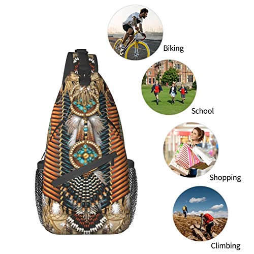 ASYG Native American Art Indian Sling Backpack Cute Chest Bags Crossbody Retro Shoulder Bag for Men Women Boys Girls