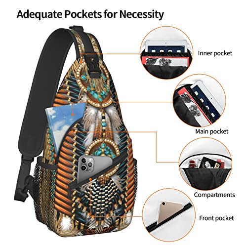 ASYG Native American Art Indian Sling Backpack Cute Chest Bags Crossbody Retro Shoulder Bag for Men Women Boys Girls