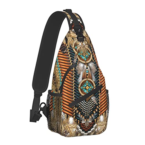 ASYG Native American Art Indian Sling Backpack Cute Chest Bags Crossbody Retro Shoulder Bag for Men Women Boys Girls