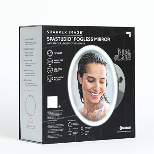 Sharper Image SPASTUDIO Waterproof Fogless Shower Mirror Bluetooth Speaker