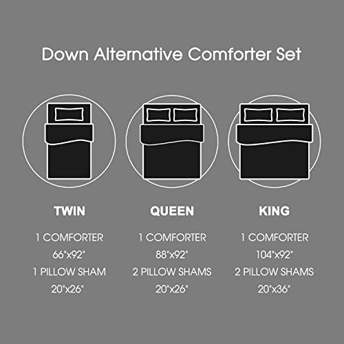 Basic Beyond Down Alternative Comforter Set (Queen, Algiers Blue/Charcoal Gray) - Reversible Bed Comforter with 2 Pillow Shams for All Seasons