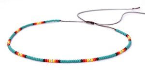 beaded choker necklace for women and teen girls, boho bohemian hippie adjustable colorful seed beads necklace, handmade native american western style jewelry by tribes (turquoise)