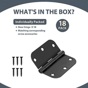 Door Hinges Matte Black 3.5 Inch Interior Hinges 5/8" Radius - 18 Pack