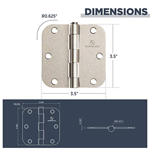 Door Hinges Matte Black 3.5 Inch Interior Hinges 5/8" Radius - 18 Pack