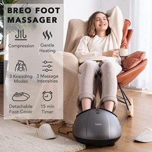 Breo Foot Massager Machine with Heat, Shiatsu Deep Tissue Kneading, Rolling Massage for Relax, Fits Feet Up to Men Size 12