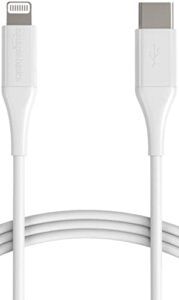 amazon basics usb-c to lightning cable, mfi certified charging cord for apple iphone 14 13 12 11 x xs pro, pro max, plus, ipad, 10,000 bend lifespan – white, 6-ft