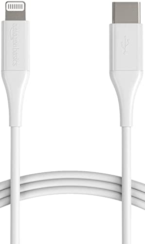 Amazon Basics USB-C to Lightning Cable, MFi Certified Charging Cord for Apple iPhone 14 13 12 11 X Xs Pro, Pro Max, Plus, iPad, 10,000 Bend Lifespan - White, 6-Ft