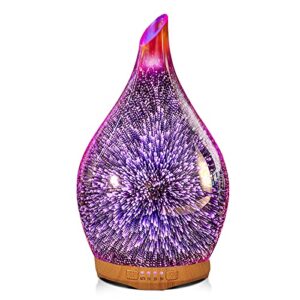 porseme 280ml essential oil diffuser, 3d glass aromatherapy diffusor, ultrasonic cool mist bpa free aroma humidifier with timer and color changing function, waterless shut-off for home office room