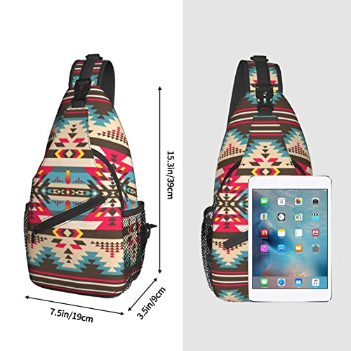 AJUNJUNPAI Native American Style Fabric Patch Shoulder Bags Mini Rope Sling Bag Crossbody Waterproof Fashion Chest Daypack For Women Men Hiking Travel Runner Biking Climbing