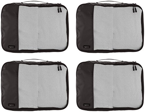 Amazon Basics 4 Piece Packing Travel Organizer Cubes Set - Medium, Black