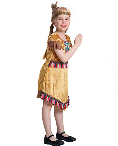 IKALI Girls Native American Costume, Kids Indian Costume Toddlers Children Halloween Role Play Costume Outfit Dress-Up Set