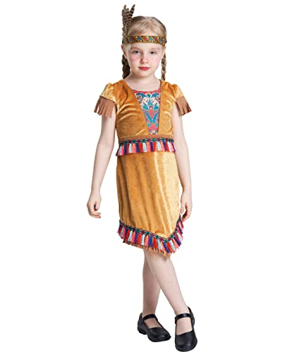 IKALI Girls Native American Costume, Kids Indian Costume Toddlers Children Halloween Role Play Costume Outfit Dress-Up Set