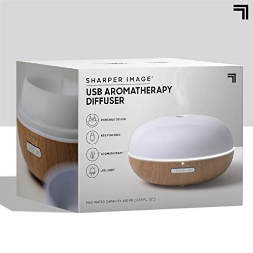 SHARPER IMAGE Essential Oil Aromatherapy Small Mist Diffuser, 3.4 Ounce Capacity, Faux Light Wood