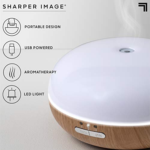 SHARPER IMAGE Essential Oil Aromatherapy Small Mist Diffuser, 3.4 Ounce Capacity, Faux Light Wood