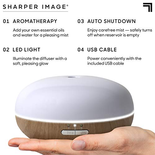 SHARPER IMAGE Essential Oil Aromatherapy Small Mist Diffuser, 3.4 Ounce Capacity, Faux Light Wood