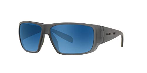 Native Eyewear Sightcaster Rectangular Sunglasses, Matte Smoke Crystal/Blue Reflex Polarized, 64 mm