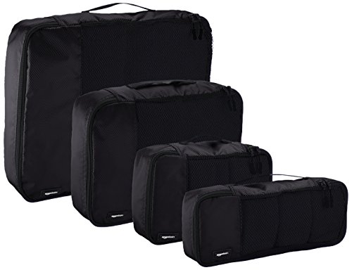 Amazon Basics 4 Piece Packing Travel Organizer Cubes Set, Black