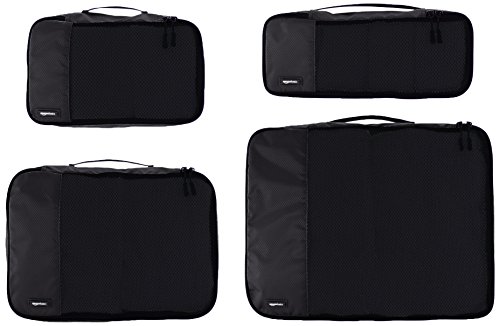 Amazon Basics 4 Piece Packing Travel Organizer Cubes Set, Black