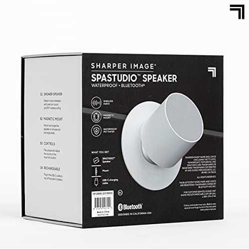 Sharper Image Spastudio Shower Speaker Waterproof + Bluetooth, Magnetic Mount, IPX7 Waterproofing with Premium Sound Quality, USB-C Rechargeable Battery, Compatible with SpaStudio Shower Caddy Line