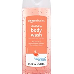 Amazon Basics Clarifying Pink Grapefruit Body Wash, 2% Salicylic Acid Acne Treatment, Dermatologist Tested, 8.5 Fluid Ounces, 4-Pack (Previously Solimo)