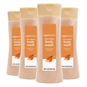 amazon basics silky smooth body wash, peach and orange blossom scent, 18 fluid ounces, pack of 4