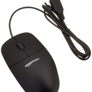 Amazon Basics 3-Button Wired USB Computer Mouse, Black