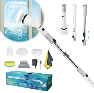 shower cleaning brush, electric spin scrubber, cordless shower scrubber for cleaning, tub and tile power scrubber, adjustable extension handle & 4 replaceable brush heads for home,kitchen,floor,car