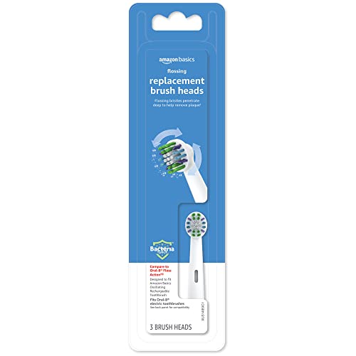 Amazon Basics Flossing Replacement Brush Heads, 3 Count, 1-Pack (Fits most Oral-B Electric Toothbrushes) (Previously Solimo)