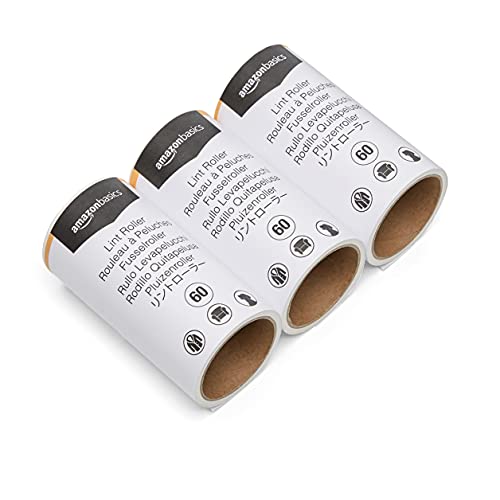 Amazon Basics Lint Roller for Pet Hair, Clothing and Furniture - 1 Handle, 4-Pack Refills of 60-Sheets (240 Sheets Total)