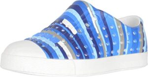 native kids shoes baby boy’s jefferson print (toddler) shell white/shell white/blue multi stripe 4 toddler