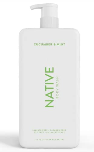 Native Body Wash for Women, Men | Sulfate Free, Paraben Free, Dye Free, with Naturally Derived Clean Ingredients, 36 oz bottle with pump - Pack of 1 (Cucumber & Mint)