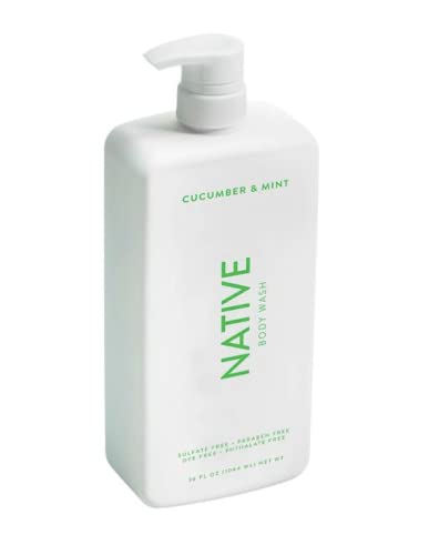 Native Body Wash for Women, Men | Sulfate Free, Paraben Free, Dye Free, with Naturally Derived Clean Ingredients, 36 oz bottle with pump - Pack of 1 (Cucumber & Mint)