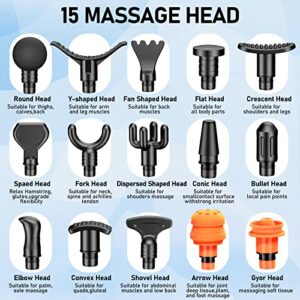 RAEMAO Massage Gun, Muscle Massage Gun with High-tech Brushless Motor, Attaching 15 PCS Upgrade Replacement Heads, Quite Deep Tissue Massager, Carbon