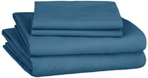 amazon basics soft microfiber sheet set with elastic pockets – 3 pcs, queen, still water