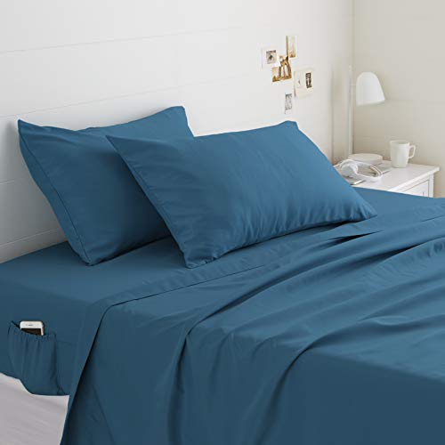 Amazon Basics Soft Microfiber Sheet Set with Elastic Pockets - 3 pcs, Queen, Still Water