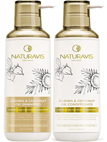 Shampoo and Conditioner Set Coconut Oil and Jojoba - Sulfate and Paraben Free Intense Moisturizing Treatment - For Hydrating Your Scalp and Restoring Dry and Damaged Hair