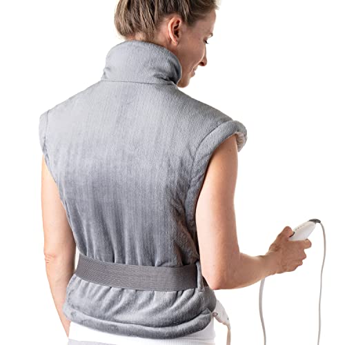 Pure Enrichment® PureRelief® XL Extra-Long Back & Neck Heating Pad, Safe Heat Therapy for Sore Muscles, Pain, & Cramps in Neck, Back, & Shoulders, 4 Heat Settings w/Auto Shut-Off, Soft Fabric (Gray)