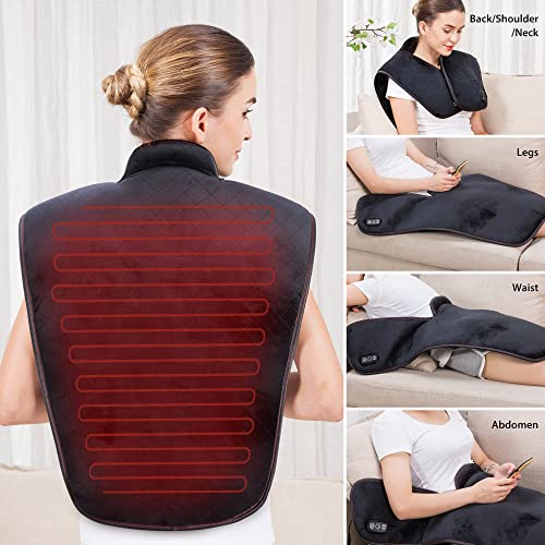 Snailax Heating Pad for Neck and Shoulders,Large Heating Pads for Back Pain Relief, Electric Back Heated Wrap,Fast Heat Pad with Massager & 5 Massage Mode, Auto Shut Off,Gifts for Women,Men