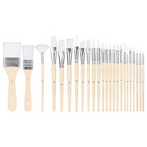 amazon basics paint brush set, multi-shaped nylon paint brushes for for acrylic, oil, watercolor, gouache, 24-piece