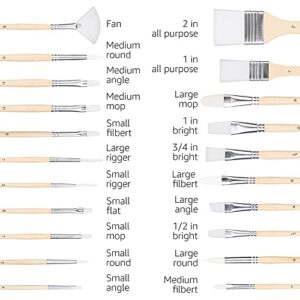 Amazon Basics Paint Brush Set, Multi-shaped Nylon Paint Brushes for for Acrylic, Oil, Watercolor, Gouache, 24-Piece